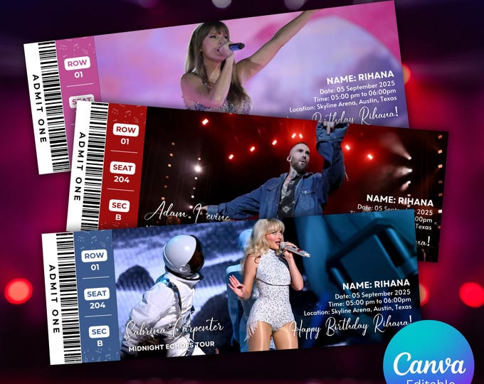 Editable Concert Ticket Replica, Custom Concert Ticket Gift Last Minute ...