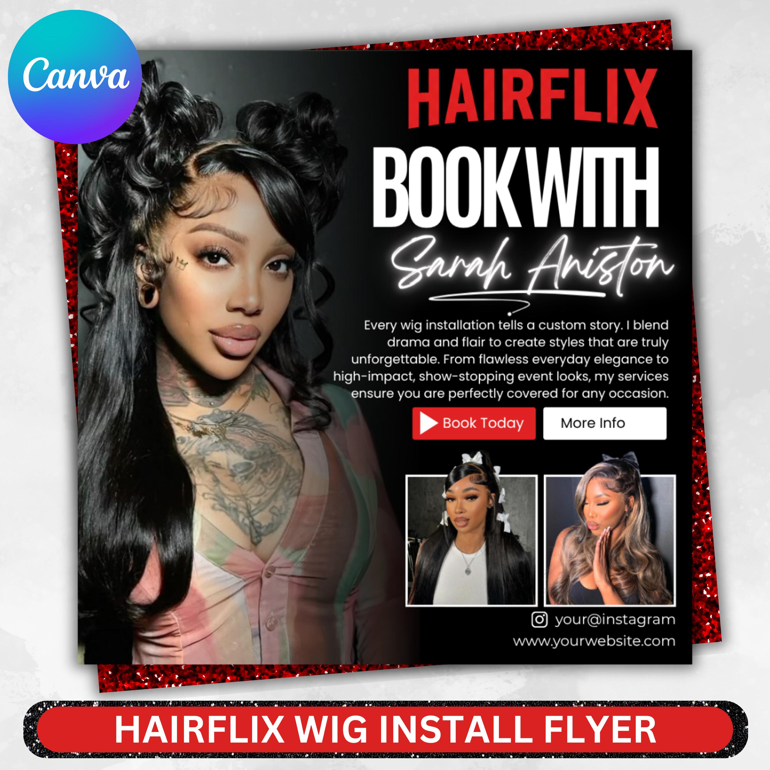 Hairflix Wig Install Flyer: Braider Booking Template (canva Editable ...