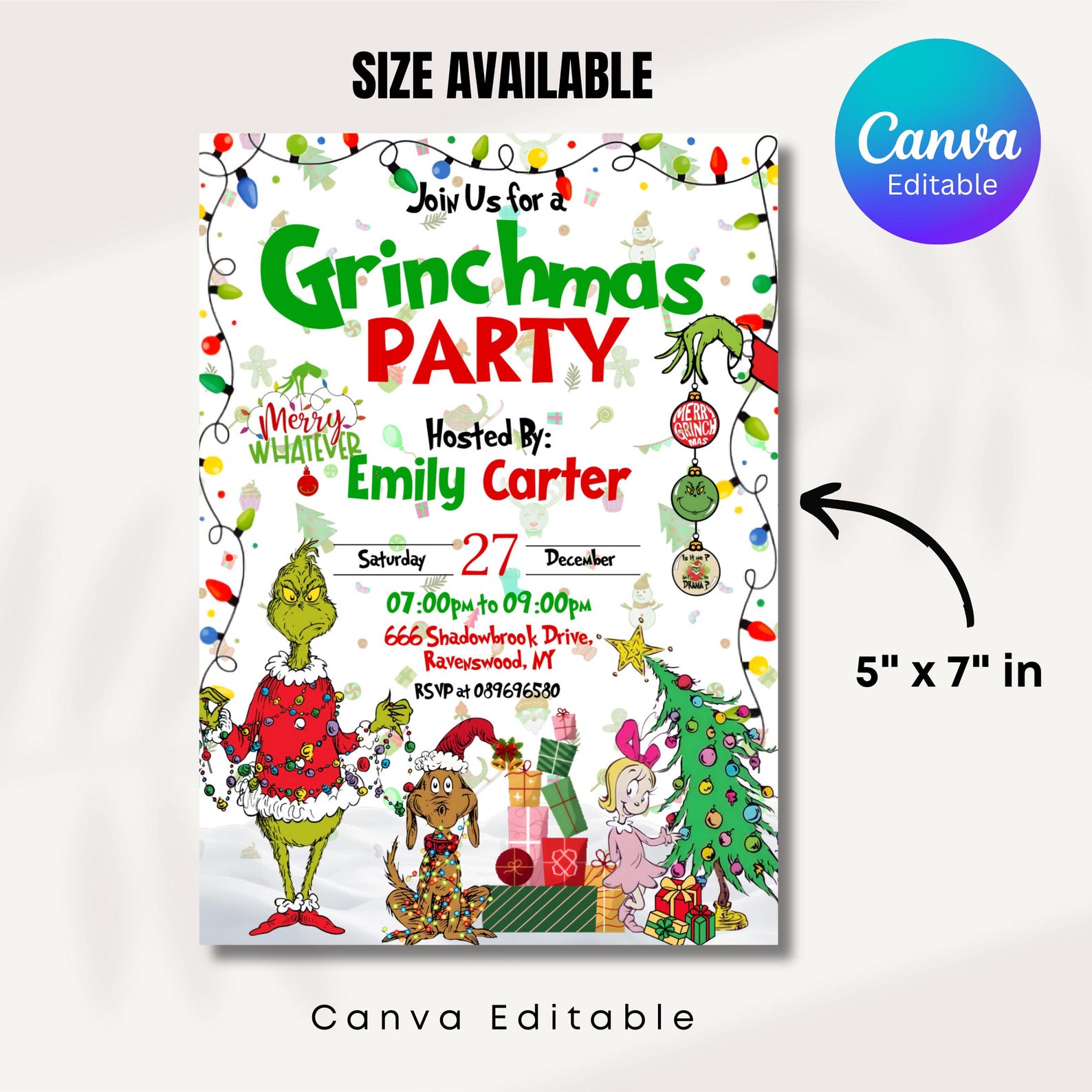 Editable Grinch Party Invitation | Merry Grinchmas Invitation | Grinch ...
