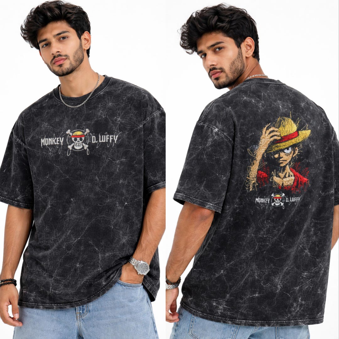 T-touch Monkey D. Luffy Acid Wash Oversized Cotton T-shirt | One Piece ...