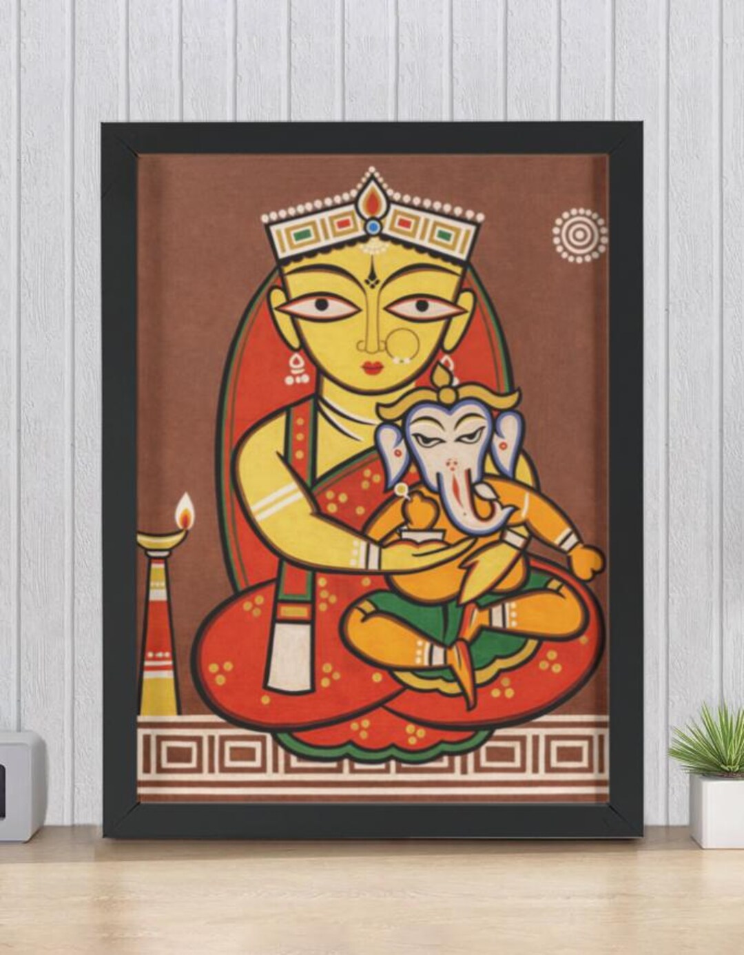 Ganesh Parvati – Jamini Roy Inspired Painting | Framed Art Print ...