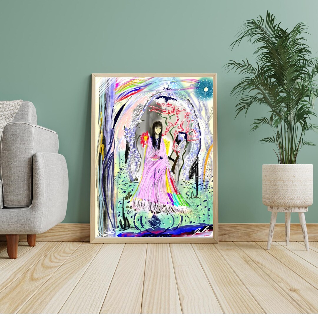 Shrine Maiden(miko) Digital Art – Hand Drawn Japanese Miko Illustration ...