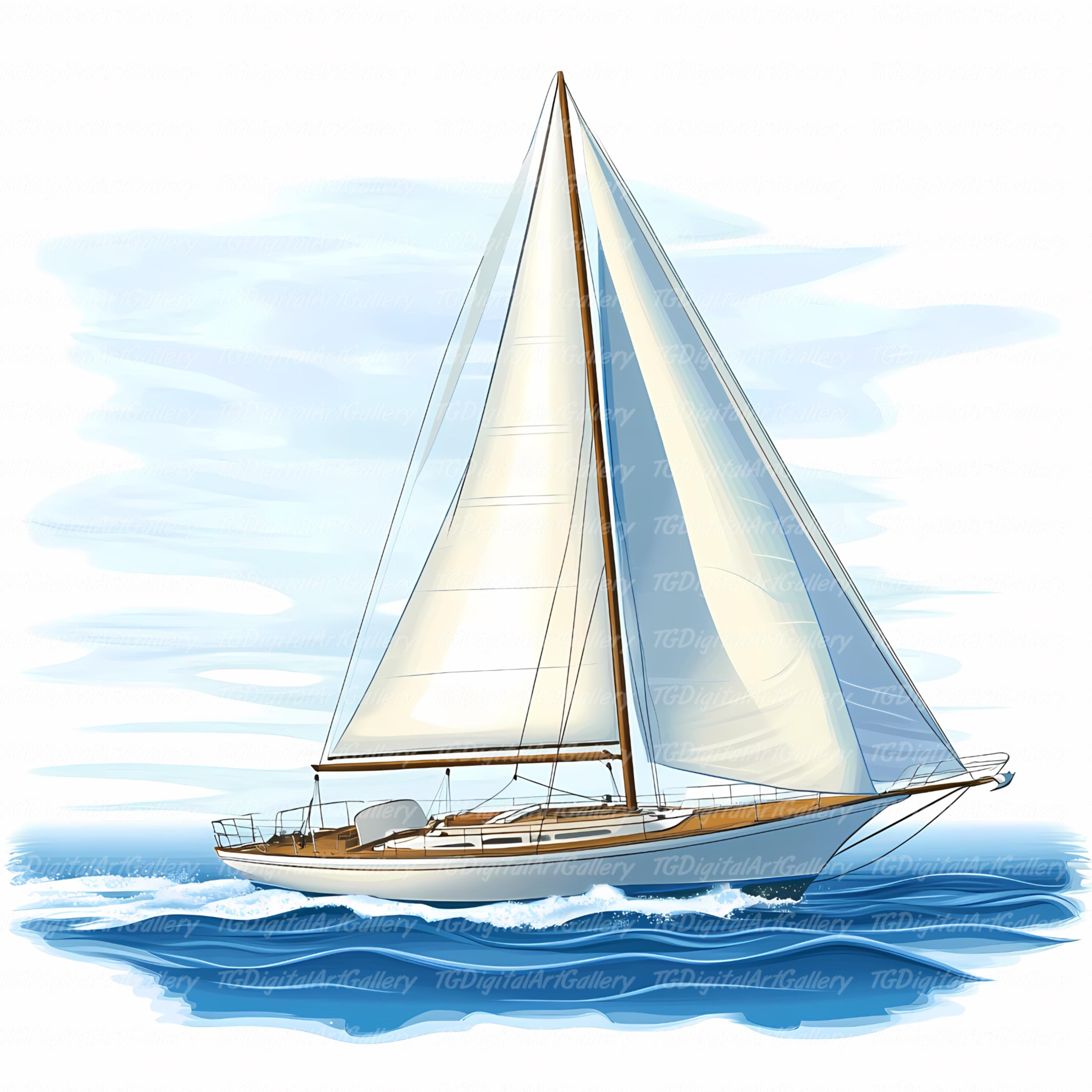 Nautical Sail Boat Clipart Bundle Printable Ship Jpgs for Card Making ...