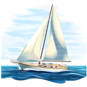 Nautical Sail Boat Clipart Bundle Printable Ship Jpgs for Card Making ...