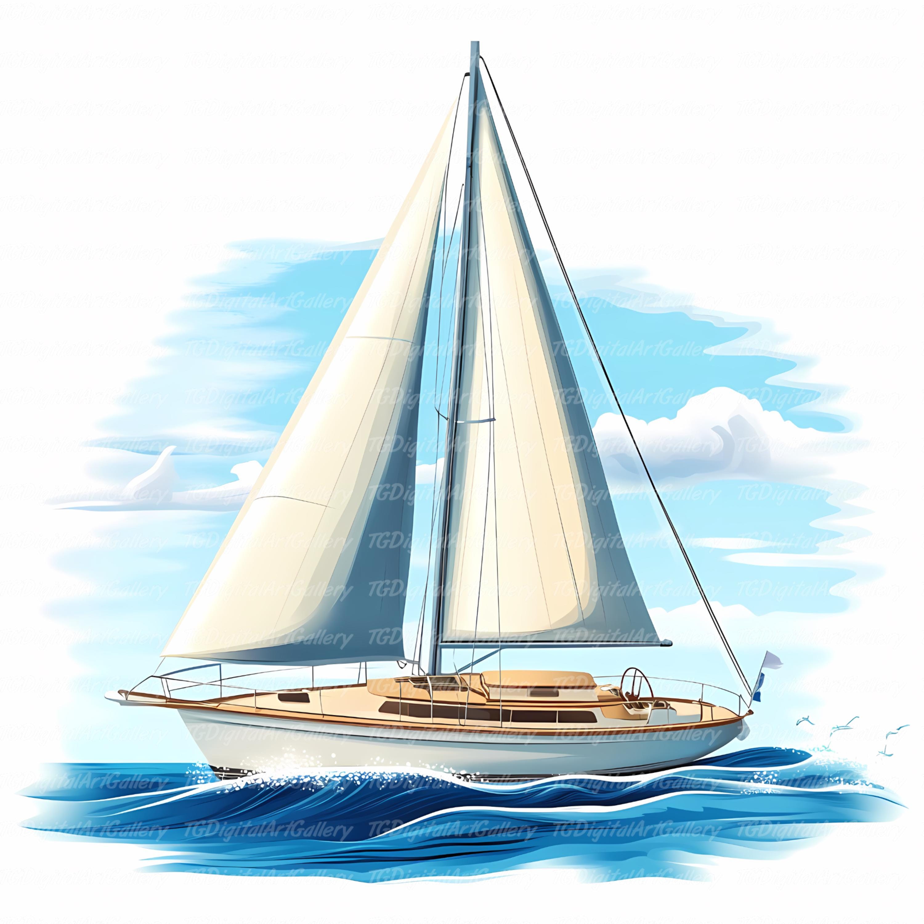 Nautical Sail Boat Clipart Bundle Printable Ship Jpgs for Card Making ...