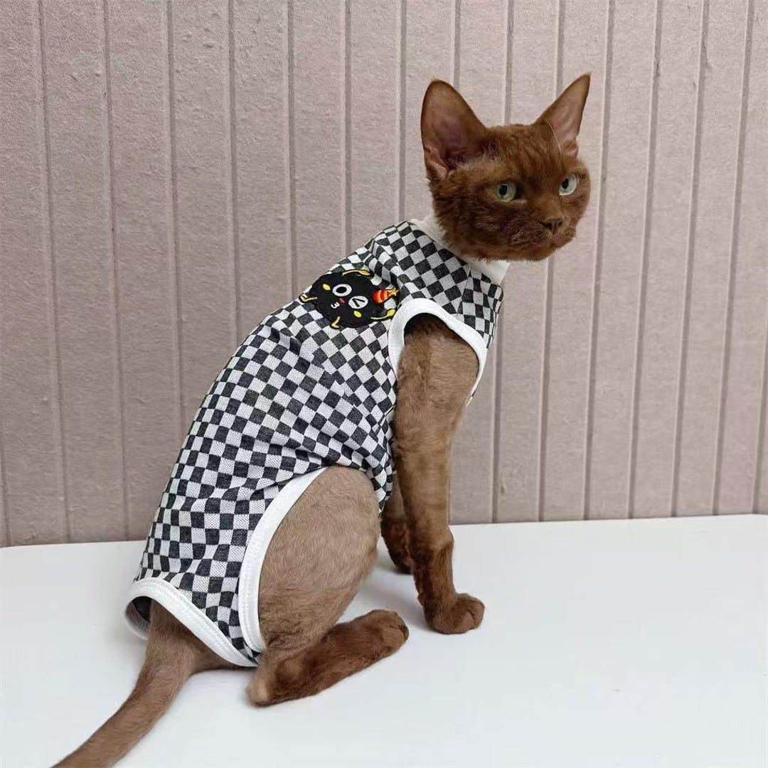 Cute Checkered Shirt for Sphynx Cats, Soft Full Coverage Clothes ...