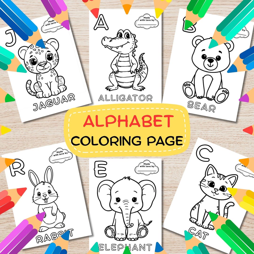 Animal Alphabet Coloring Pages, Printable ABC Worksheets (PDF) - Etsy