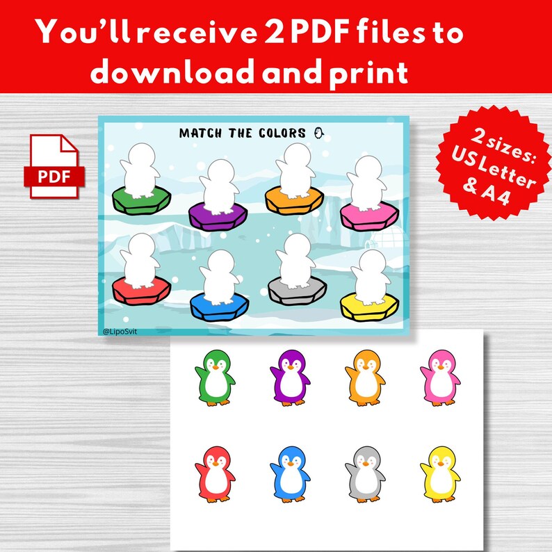 Penguin Color Matching Game: Preschool Printable Activity (PDF Download ...