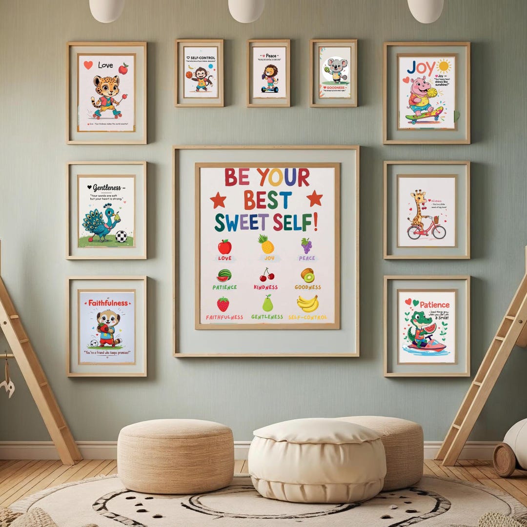 Fruit of the Spirit Kids' Affirmation Wall Art Set - Colourful Positive ...