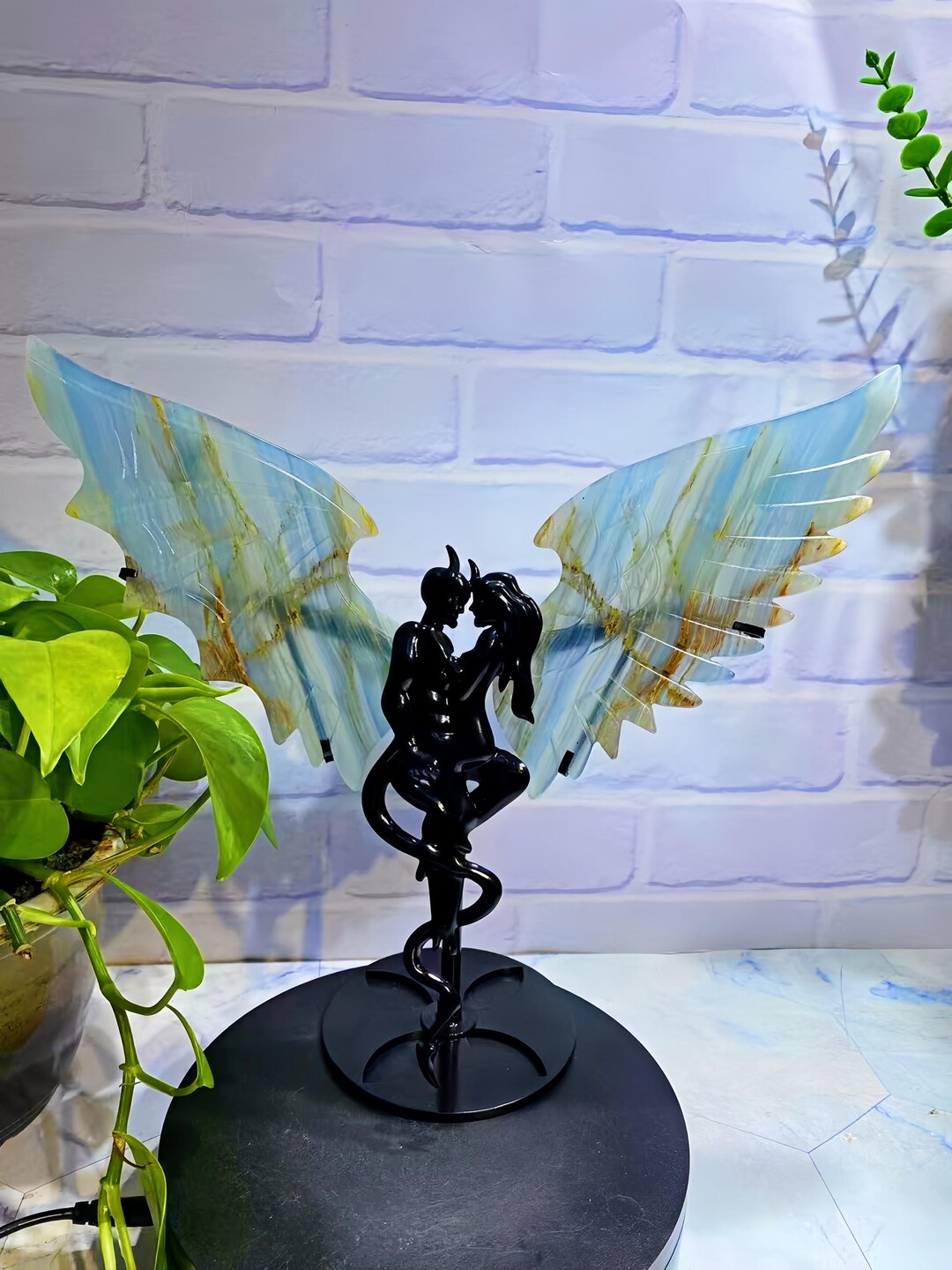10" Blue Onyx Demon Wings ，large Crystal Wings Carving ，crystal Healing ...