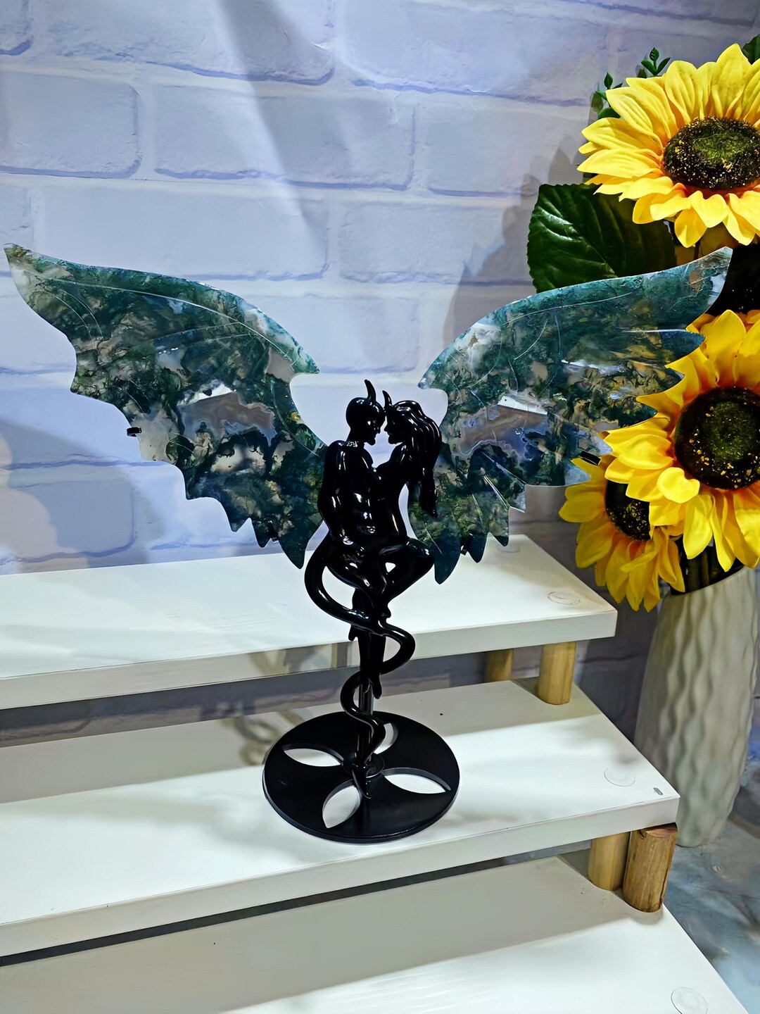 10" Moss Agate Wings, Big Crystal Wings Carving, Crystal Healing ...