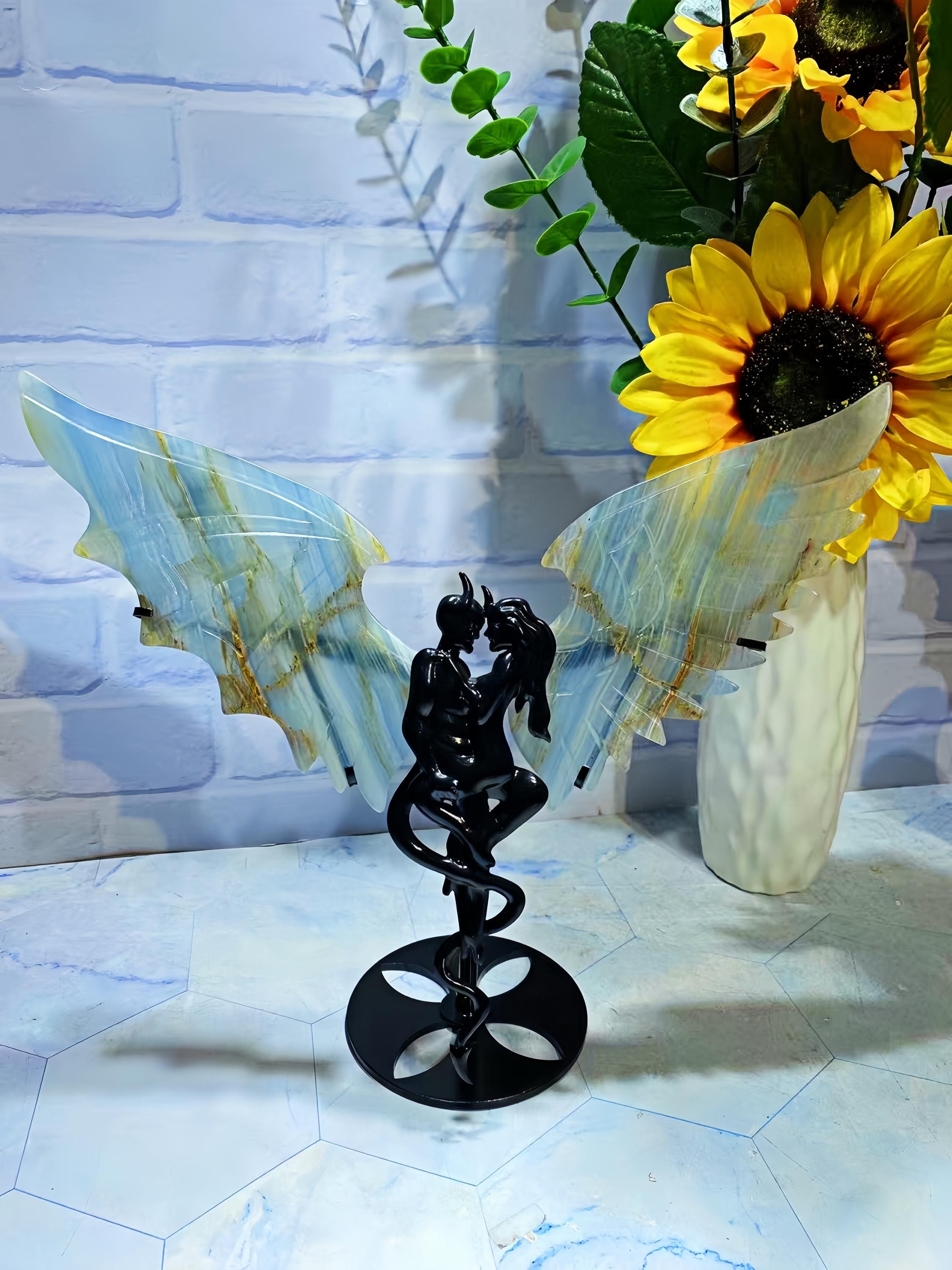 10" Blue Onyx Demon Wings ，large Crystal Wings Carving ，crystal Healing ...