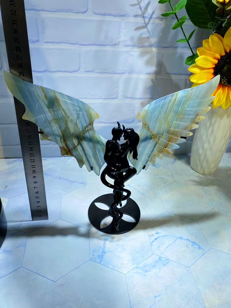 10" Blue Onyx Demon Wings ，large Crystal Wings Carving ，crystal Healing ...