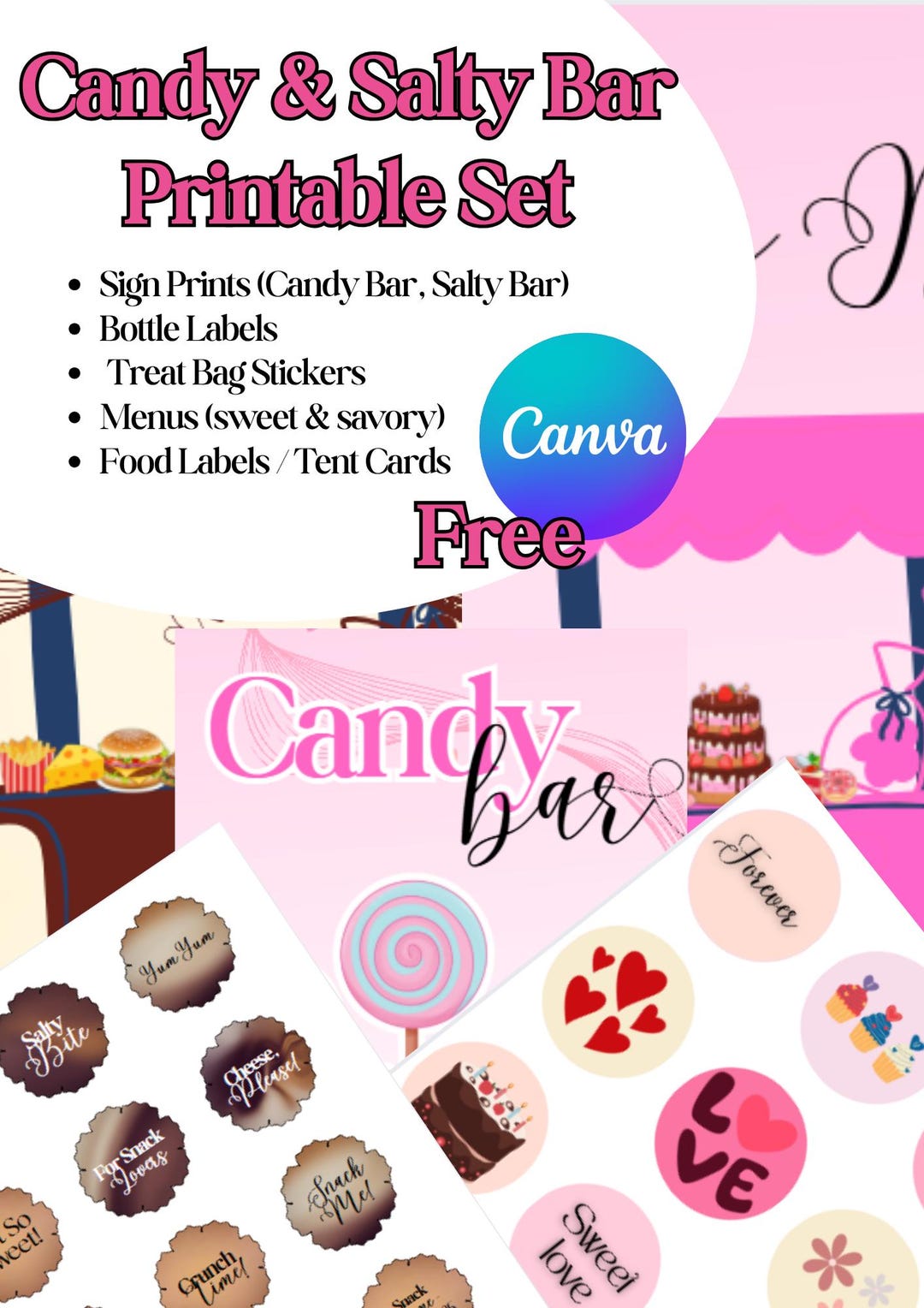 Candy Bar & Salty Bar Printable Set – Party Signs, Labels, Toppers ...