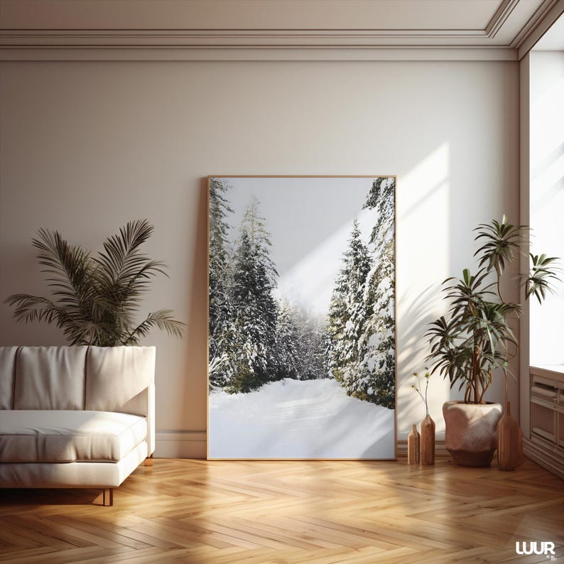 Winter Wall Art Snowy Forest Landscape Print, Minimal Scandinavian ...