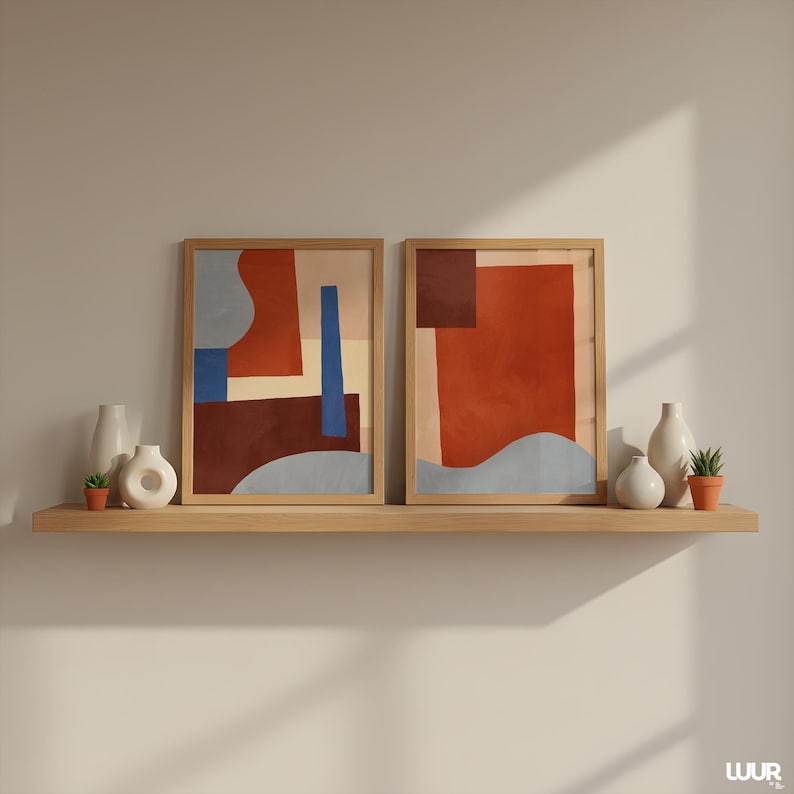 Set of 2 Wall Art Print, Abstract Wall Art Set, Modern Minimal Poster ...