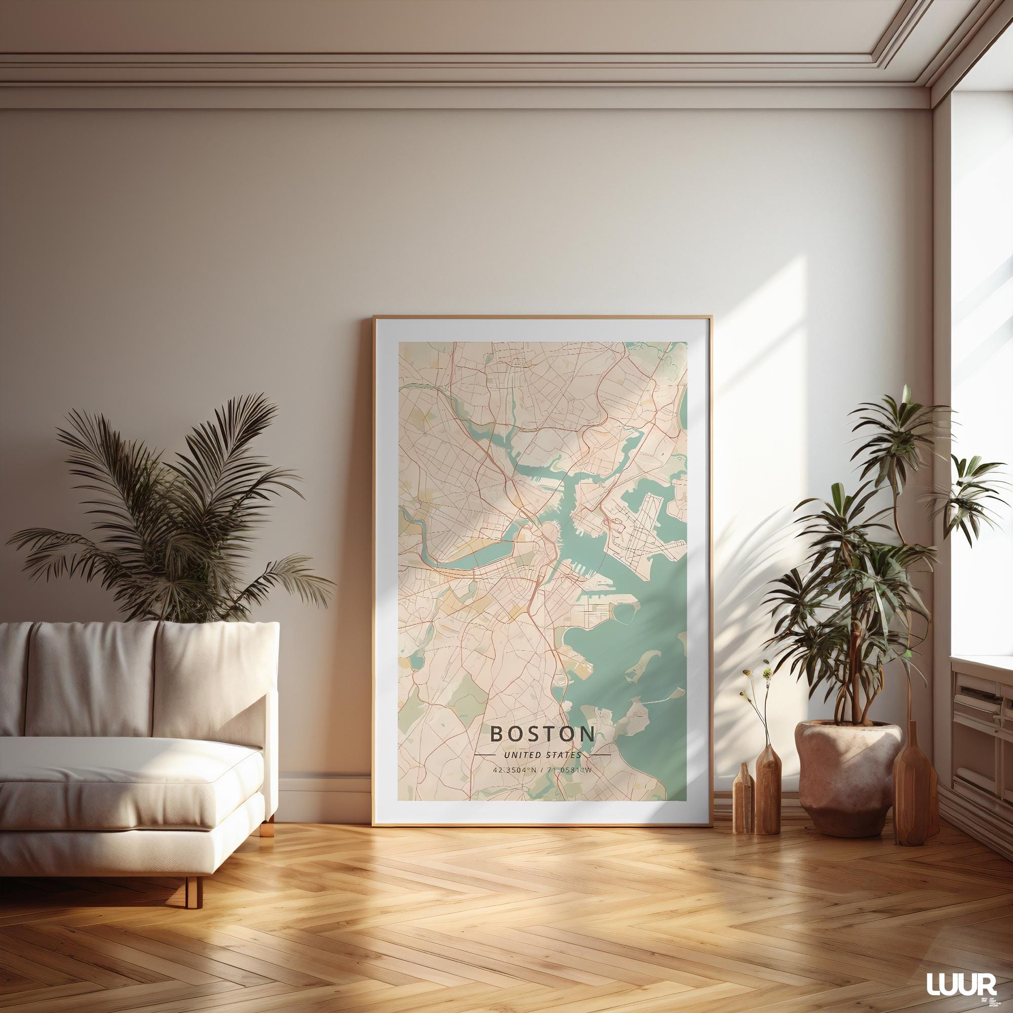 Boston Wall Art, Boston Wall Map Orange and Teal Poster, Boston ...