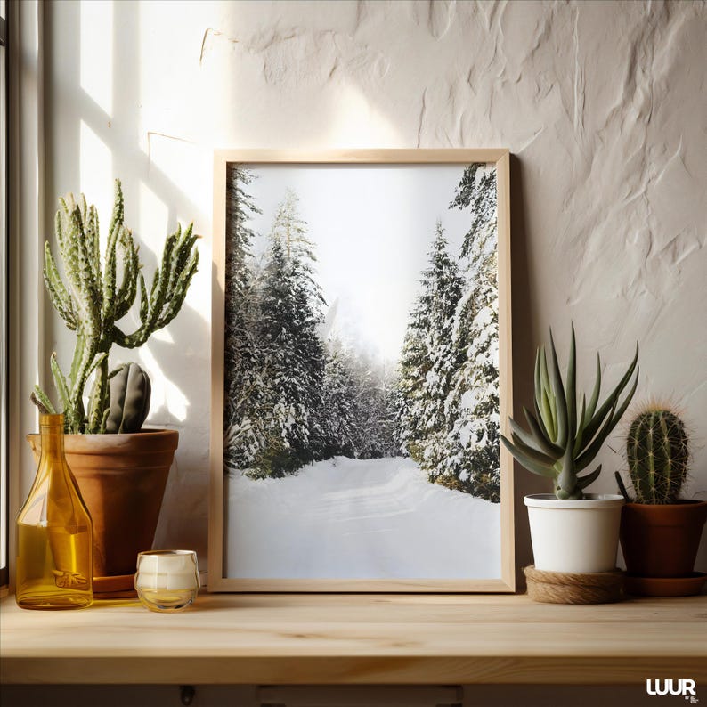 Winter Wall Art Snowy Forest Landscape Print, Minimal Scandinavian ...