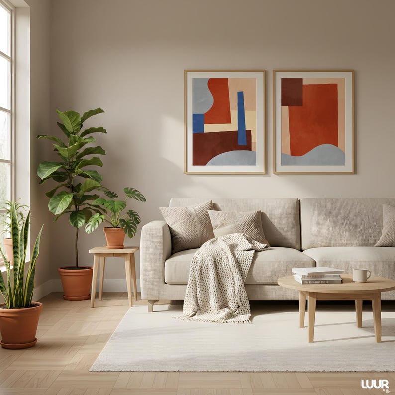 Set of 2 Wall Art Print, Abstract Wall Art Set, Modern Minimal Poster ...