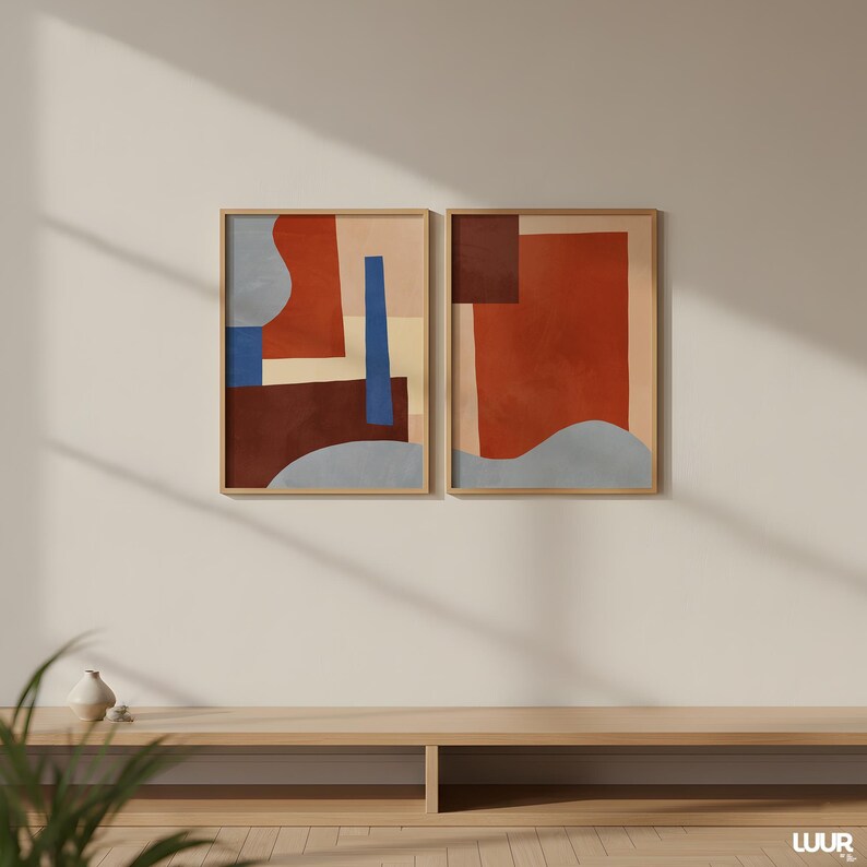 Set of 2 Wall Art Print, Abstract Wall Art Set, Modern Minimal Poster ...