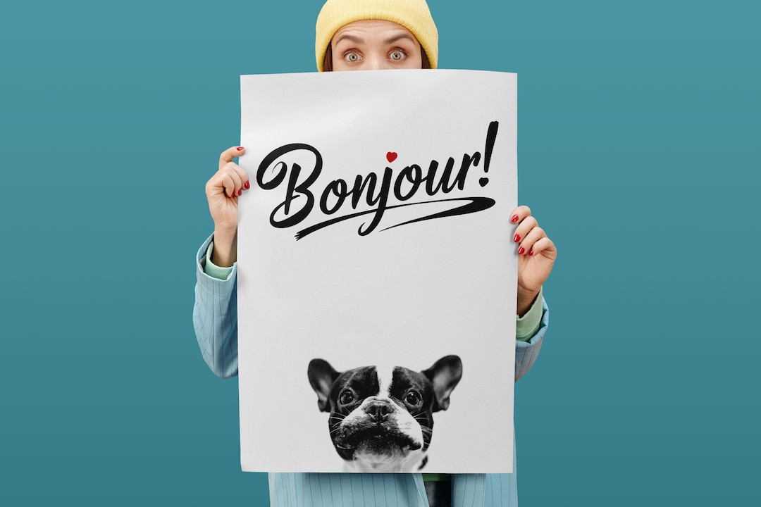 Bonjour French Bulldog Poster, Cute Black/white Dog Wall Art, French ...