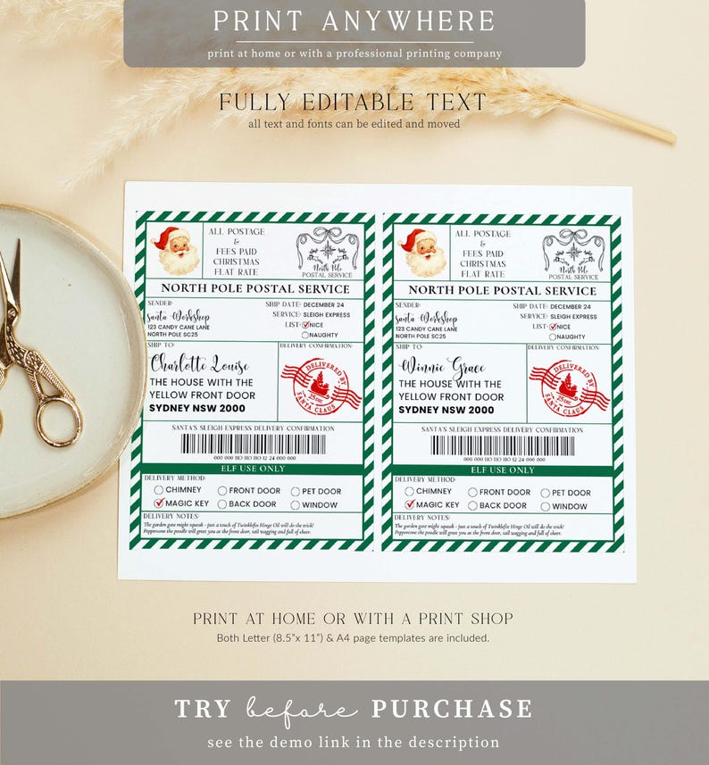 Printable Santa Mail North Pole Shipping Label Sticker, Canva Christmas ...