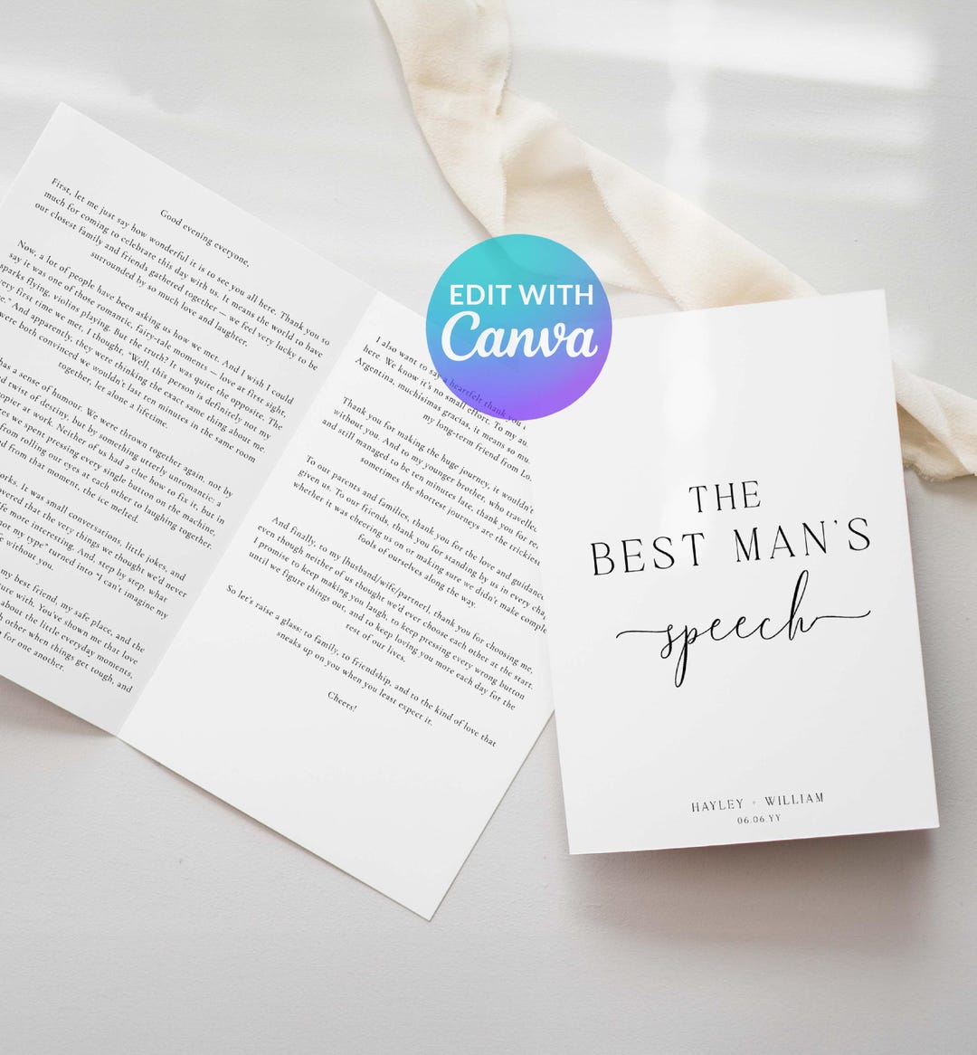 Printable Best Man Speech Card, Groomsman Wedding Day Speech Card ...