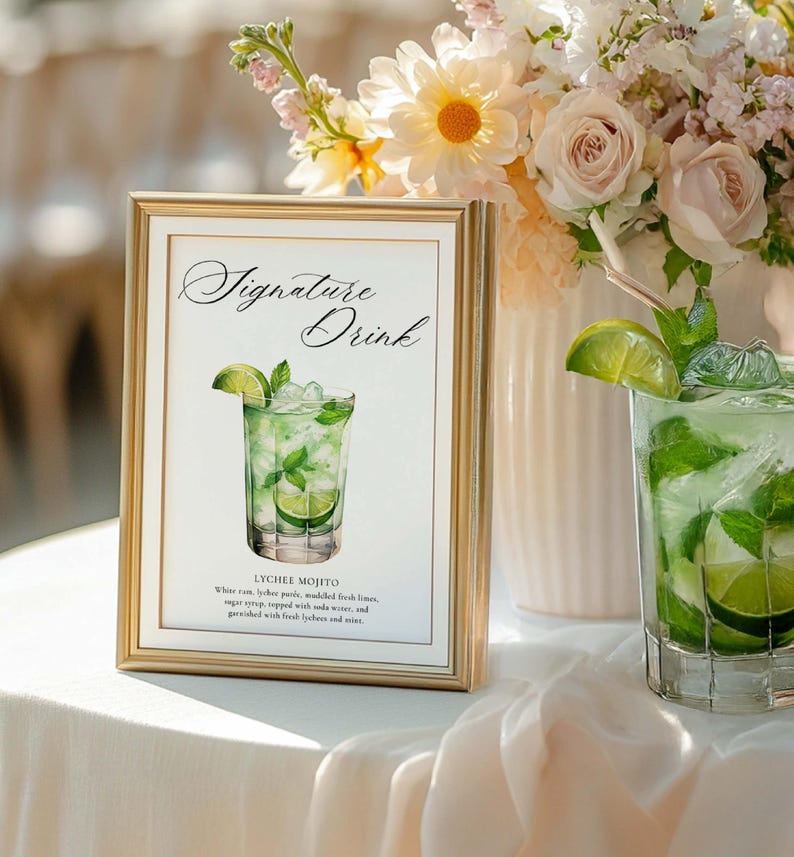 Printable Signature Drink Menu Sign, Canva Wedding Signature Cocktail ...