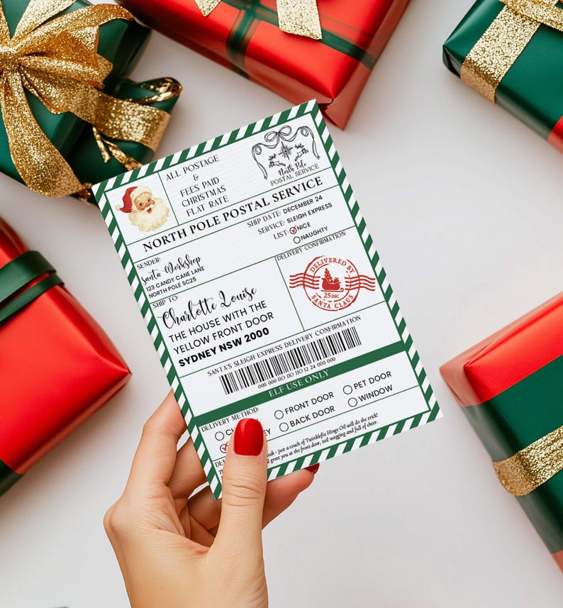 Printable Santa Mail North Pole Shipping Label Sticker, Canva Christmas ...