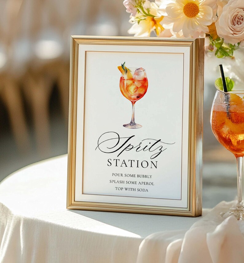 Printable Spritz Station Sign, Modern Minimalist Aperol Spritz Cocktail ...