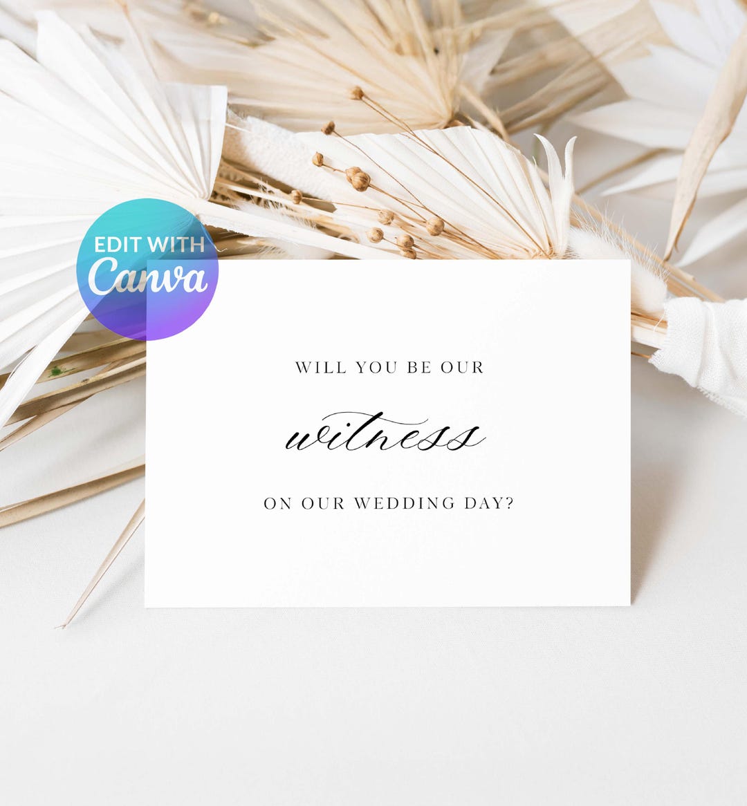 Printable Wedding Witness Proposal Card Template: Minimalist Design ...