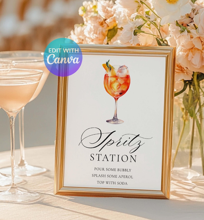 Printable Spritz Station Sign, Modern Minimalist Aperol Spritz Cocktail ...