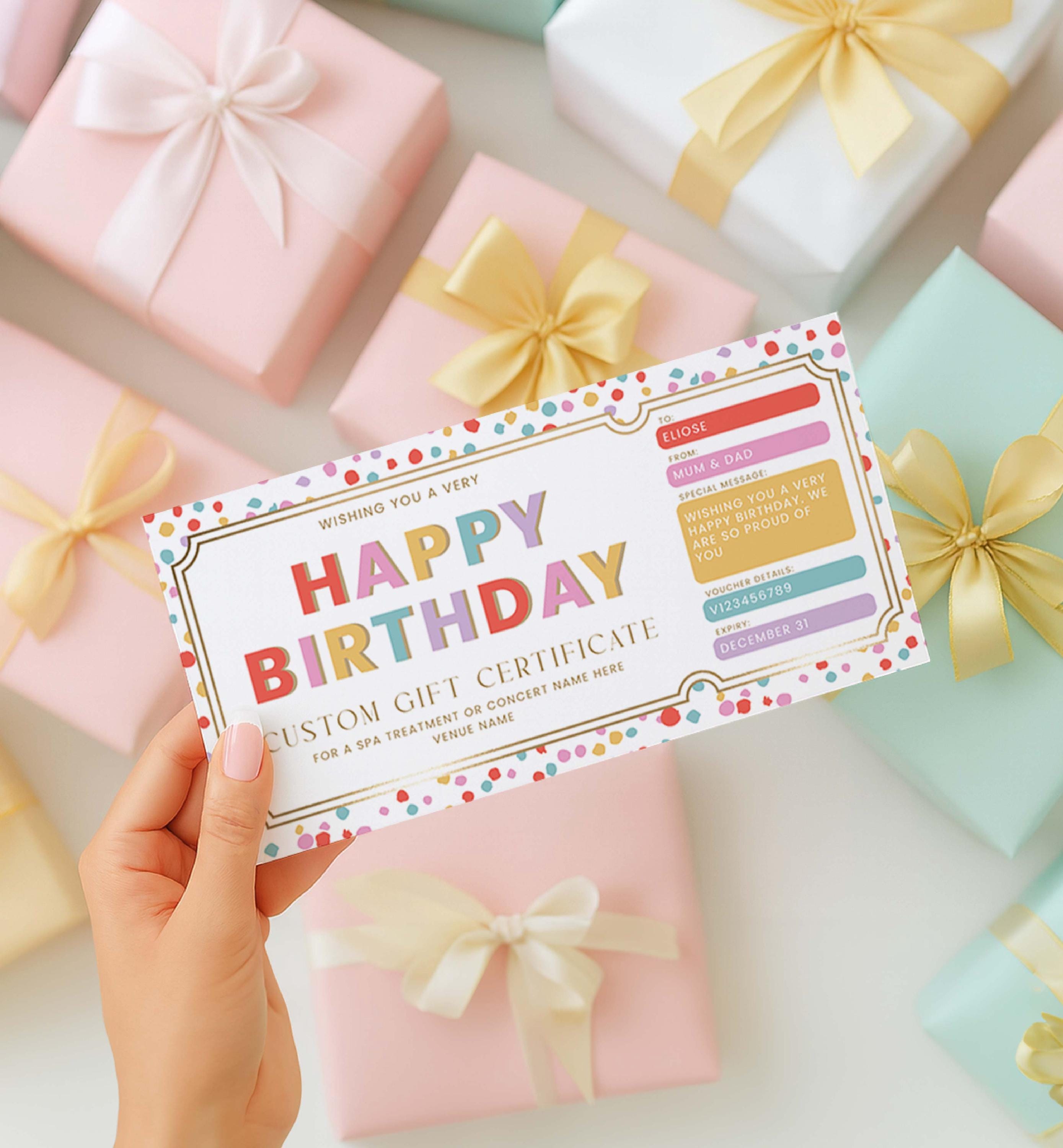 Happy Birthday Custom Gift Voucher Template, Printable Birthday Gift ...