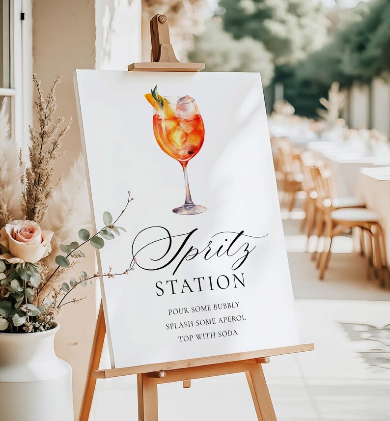 Printable Spritz Station Sign, Modern Minimalist Aperol Spritz Cocktail ...