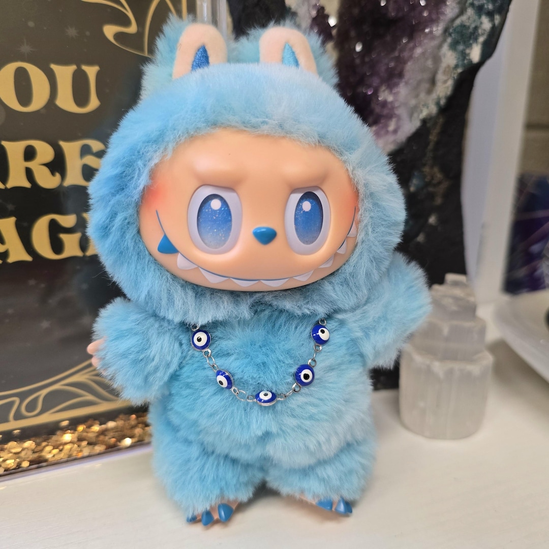 Labubu Blue & Silver Evil Eye Necklace - Etsy