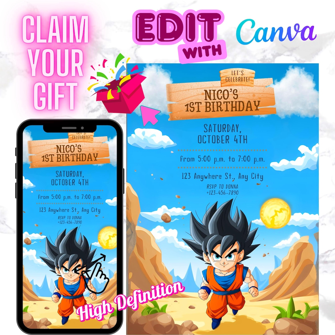 Dragonball Invitation | Editable Digital Invite for Kids | Goku Dragon ...