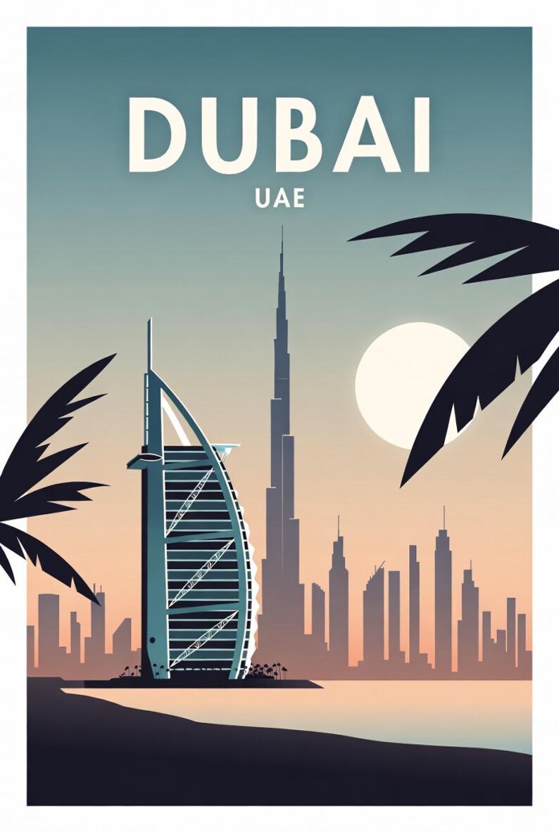 Dubai Skyline Poster | Matte Vertical Travel Art Print, UAE Cityscape ...