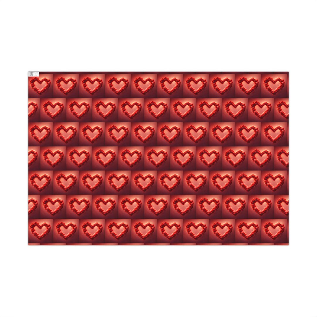 Red Heart Pattern Gift Wrap Paper | Valentine's Day Wrapping Sheet - Etsy
