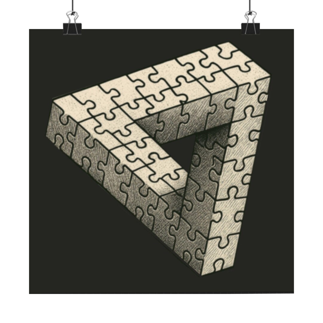 Penrose Triangle Puzzle Poster - Impossible Geometry Art Print - Etsy