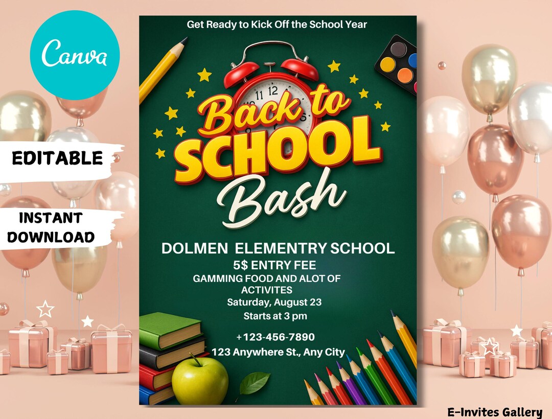 Back to School Bash Flyer, DIY Flyer Template Design, Community Event ...