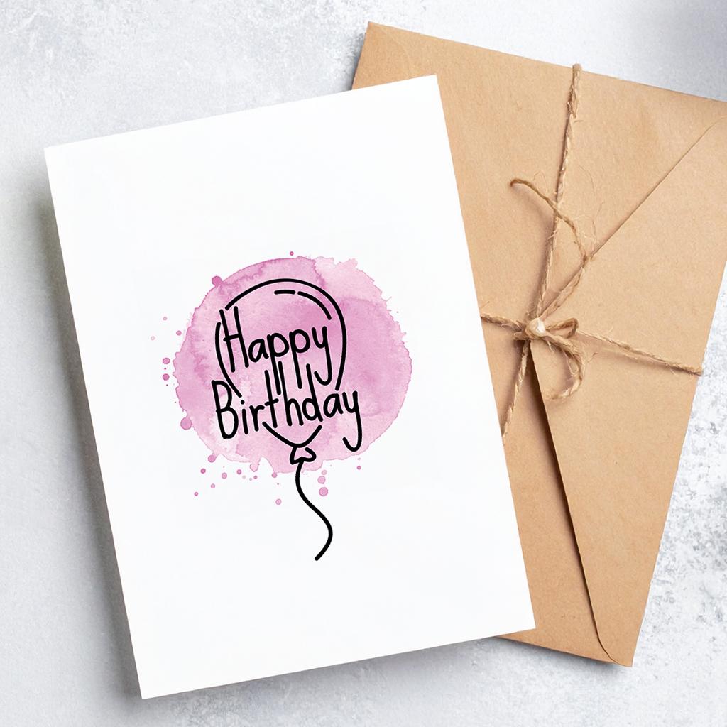 Modern Happy Birthday Card: Minimalist Air Balloon Design (digital ...