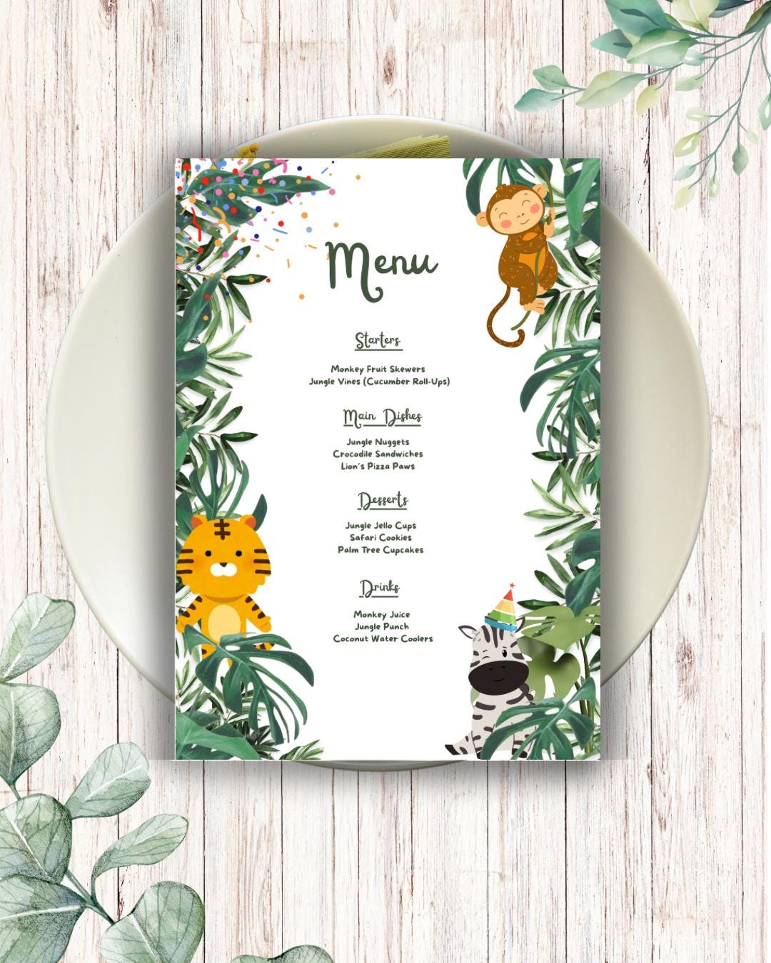 Jungle Birthday Menu Card Template - Editable Canva Menu for Boys ...