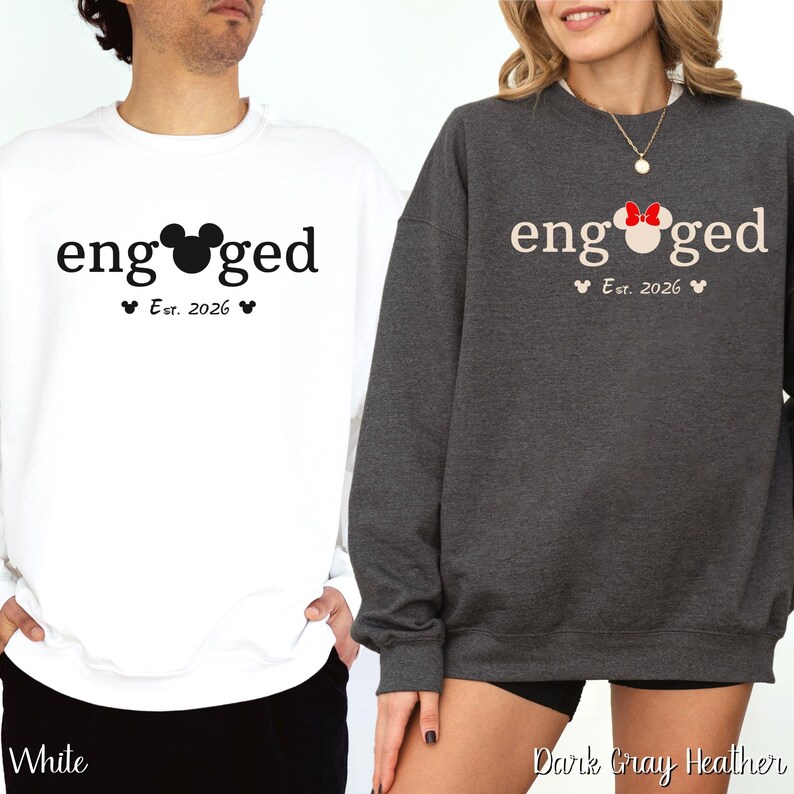 Disney Engaged Couple Sweatshirt, Mickey Minnie Mouse Engaged Est. 2026 ...