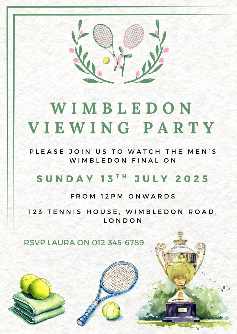 Serve and Celebrate! Editable Wimbledon Viewing Party Invitation ...