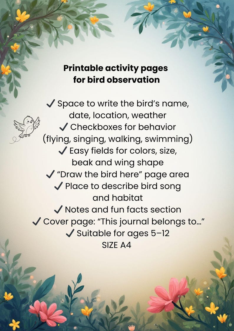 Bird Watching Journal for Kids | Bird Identification & Observation ...
