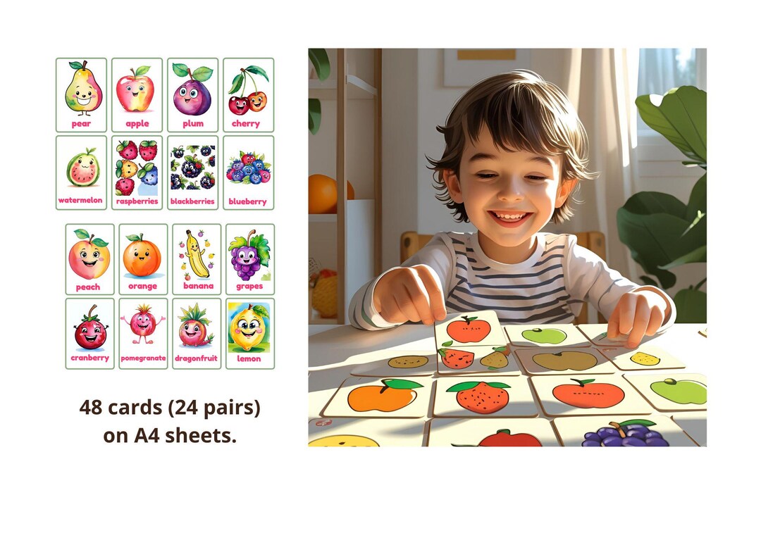 Printable Fruit Memory Game for Kids – PDF Matching Cards for Preschool ...