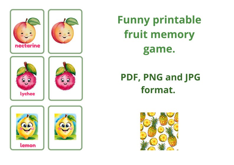 Printable Fruit Memory Game for Kids – PDF Matching Cards for Preschool ...