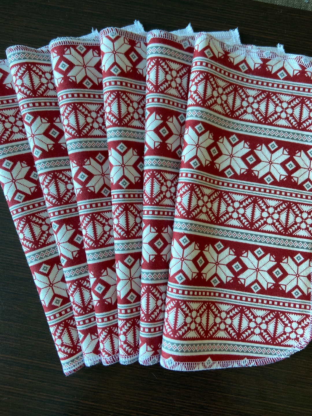 Red Snowflake Cloth Napkins, Paperless Towels, Red Holiday Decor, Red ...