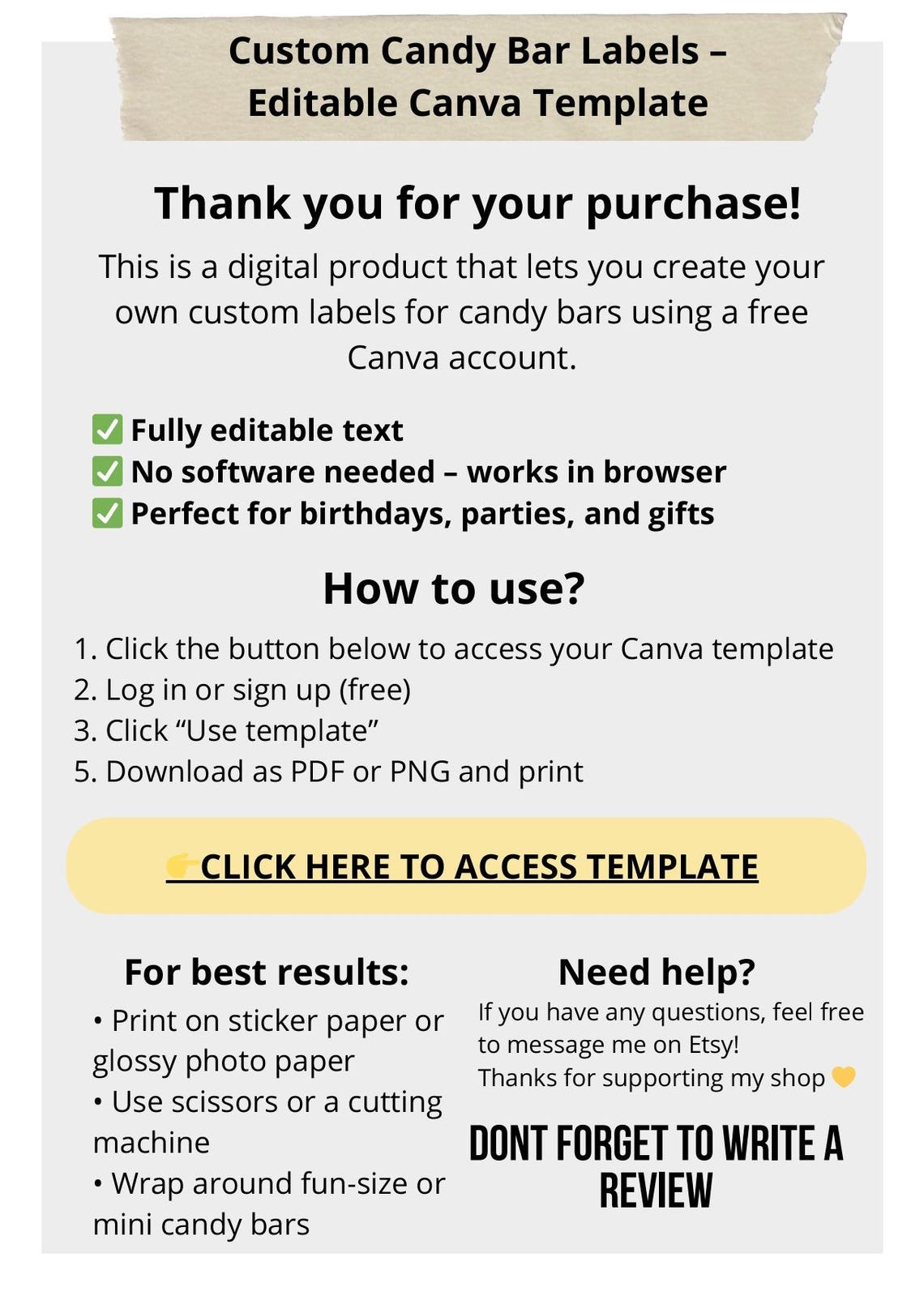 TOBLERONE Label Wrapper– Editable Canva Template Design – Candy Bar ...