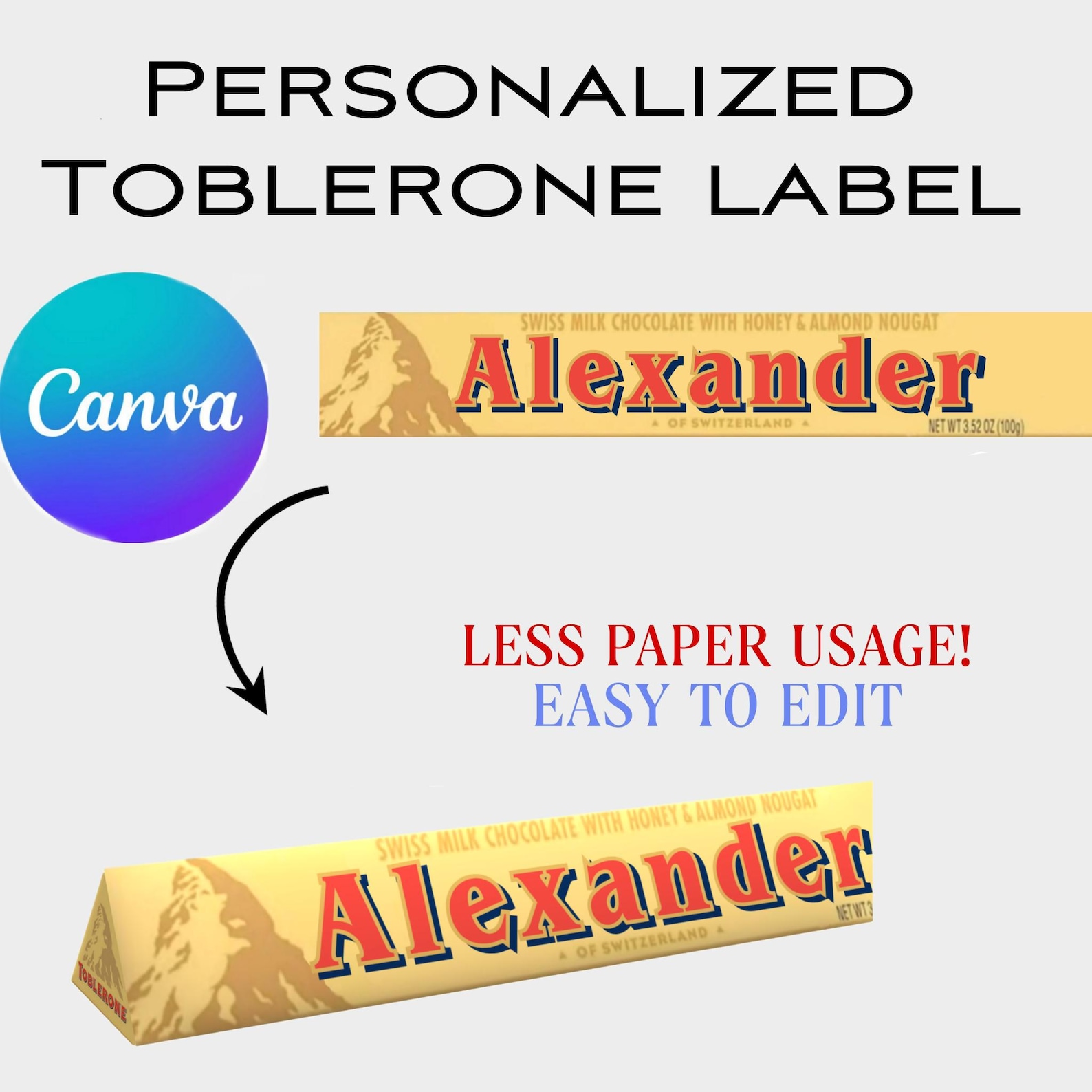 TOBLERONE Label Wrapper– Editable Canva Template Design – Candy Bar ...
